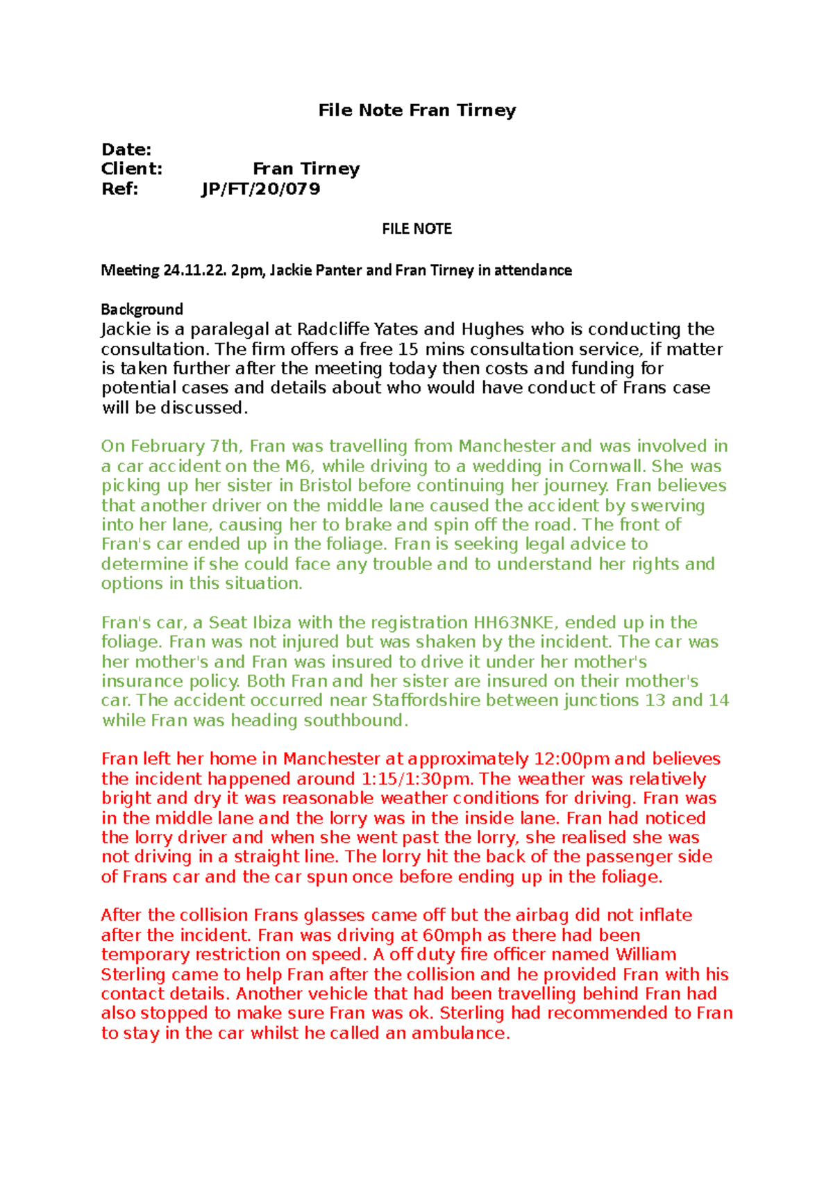 File Note Fran Tirney - file note for PSE - File Note Fran Tirney Date ...