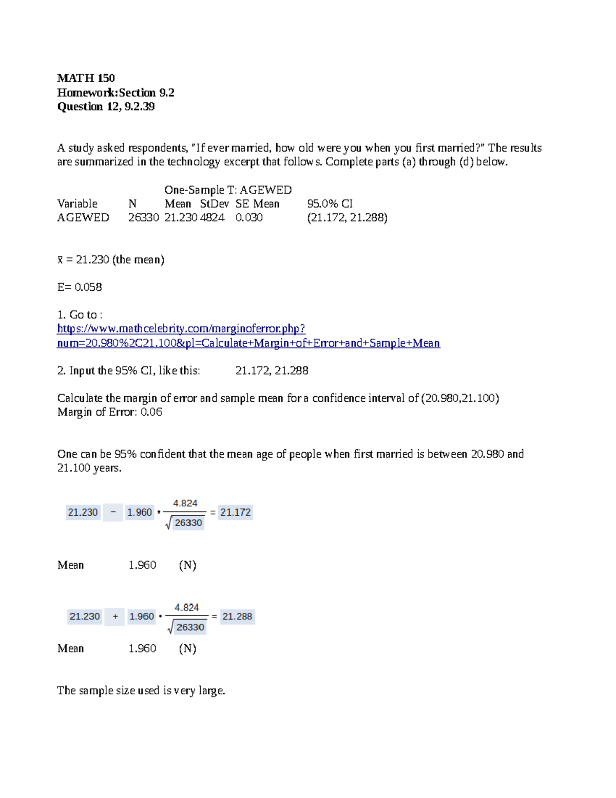 Math 150 Homework Section 9.2 Question 12, 9 - MATH 150 Homework ...