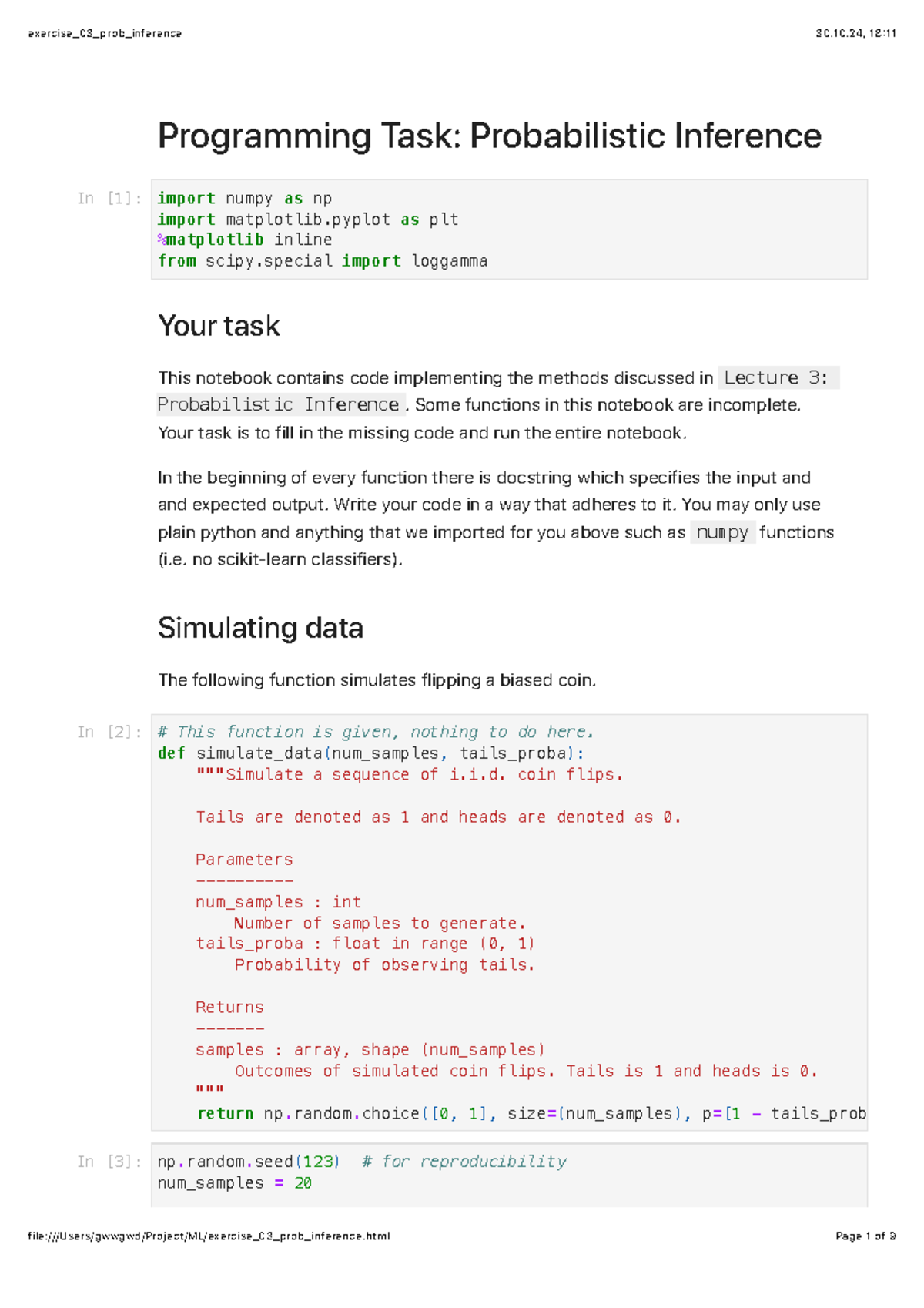 Exercise 03 prob inference - Programming Task: Probabilistic Inference import import ...