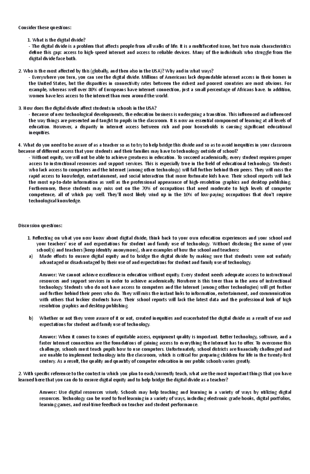 Activity 2 Digital Divide - Consider these questions: What is the ...