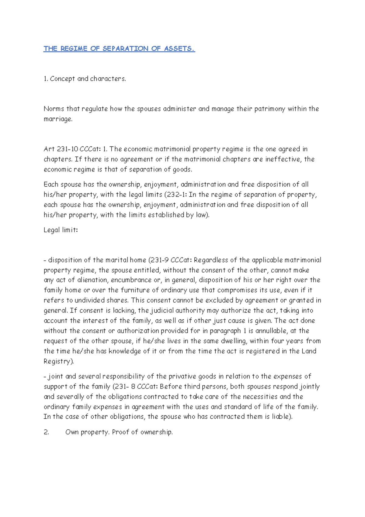 Lesson 5. THE Regime OF Separation OF Assets - THE REGIME OF SEPARATION ...