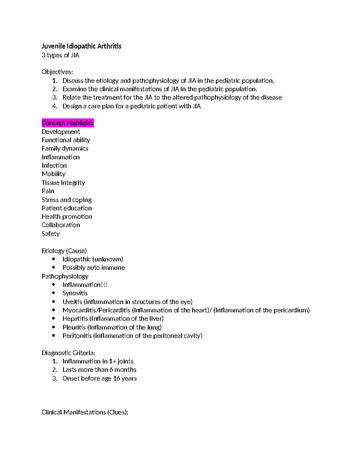 Juvenile Idiopathic Arthritis - Discuss the etiology and ...