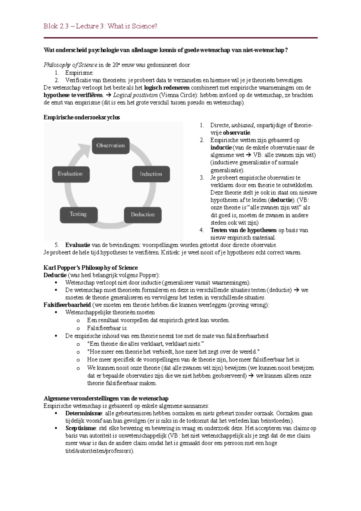 Blok 2.3 - Lecture 3 - College-aantekeningen 3 - Blok 2 – Lecture 3: What is Science? Wat ...