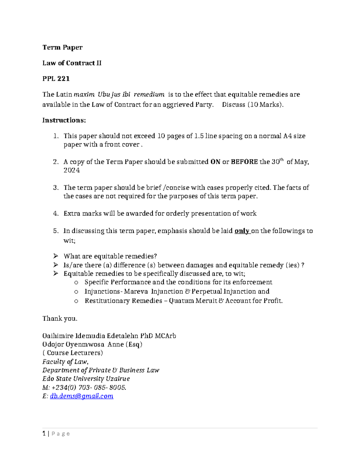 Term Paper Law of Contract II - Term Paper Law of Contract II PPL 221 ...