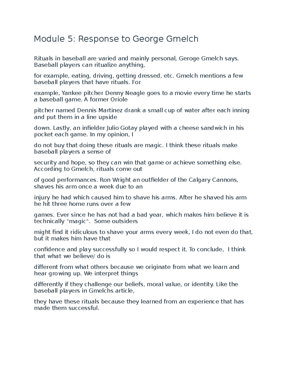 Module 5 antr 201 - Reading answers - Module 5: Response to George ...