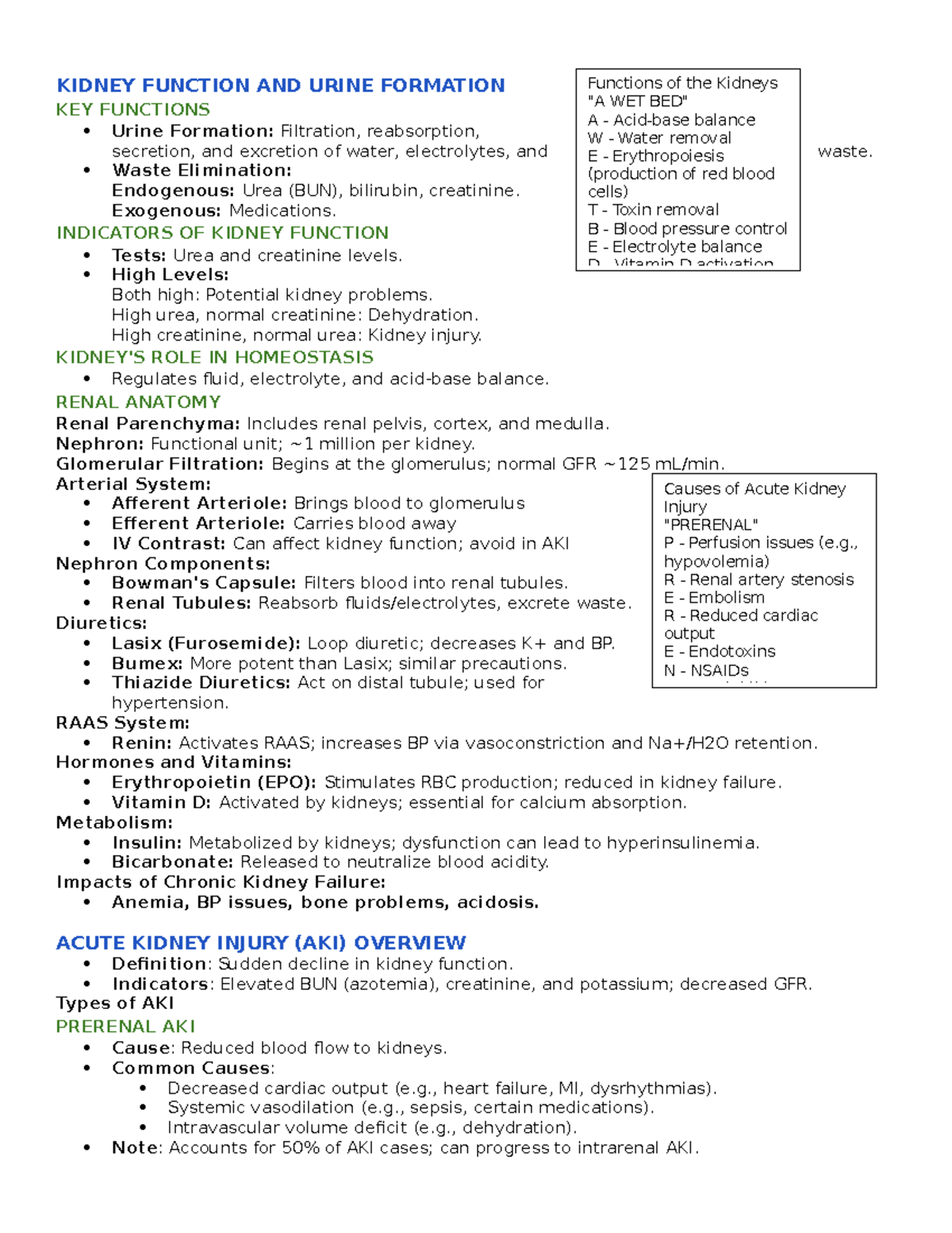 Kidney Key Points Memory Tricks - KIDNEY FUNCTION AND URINE FORMATION ...