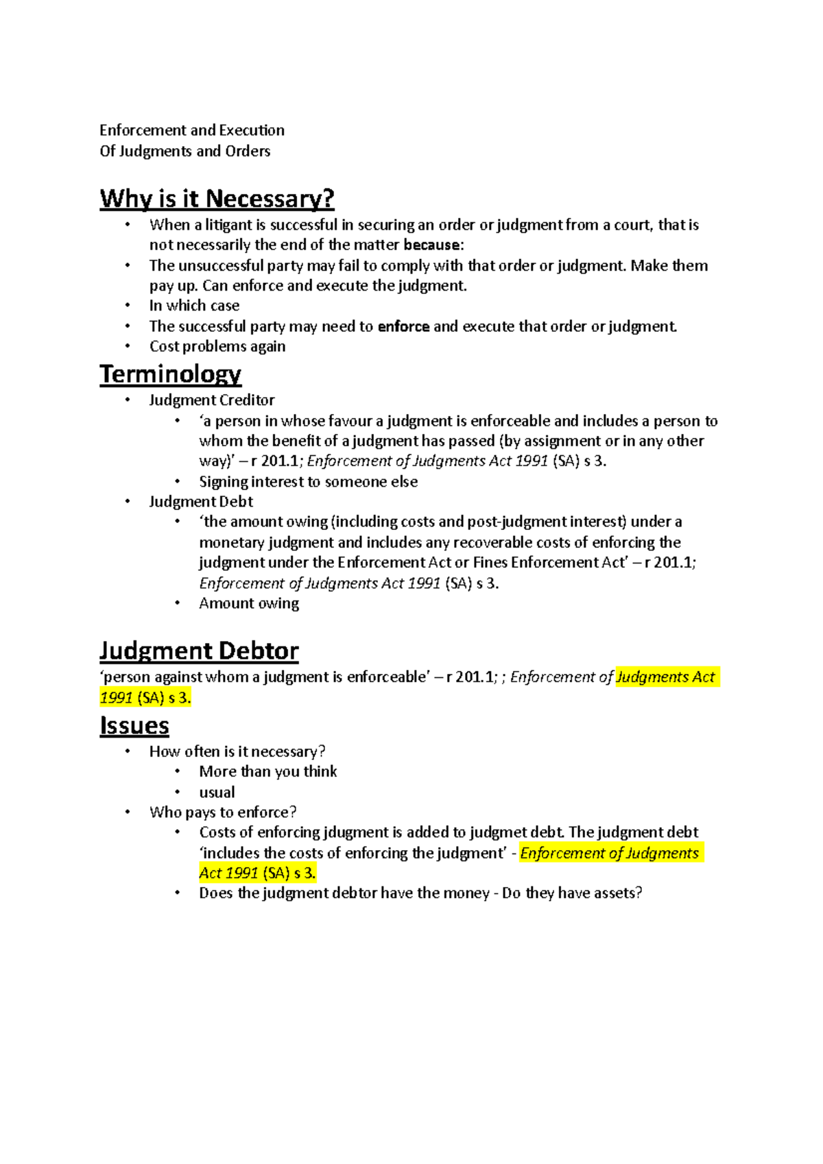 Enforcement of judgment - Enforcement and Execution Of Judgments and ...