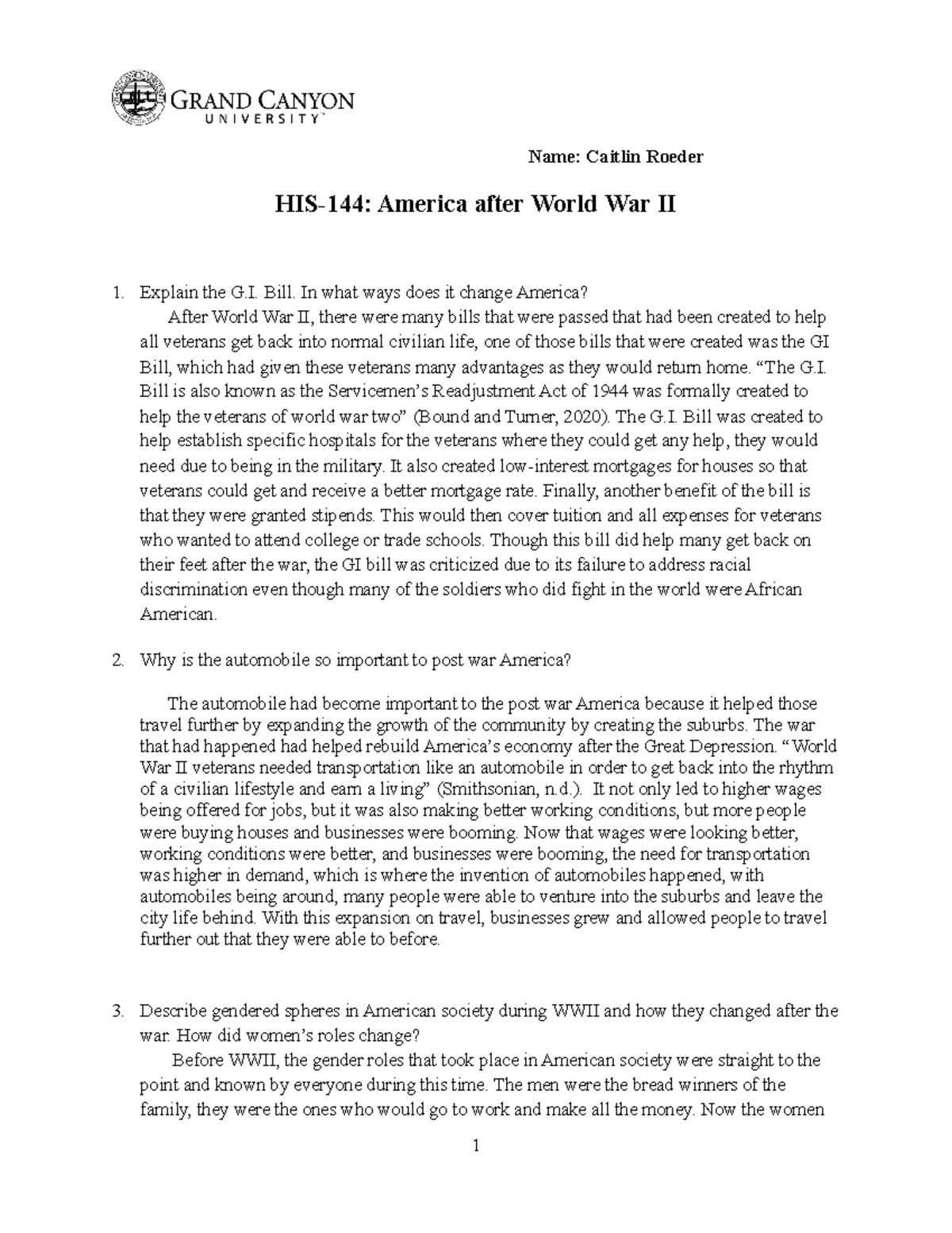 America after - Bill. In what ways does it change America? After World ...