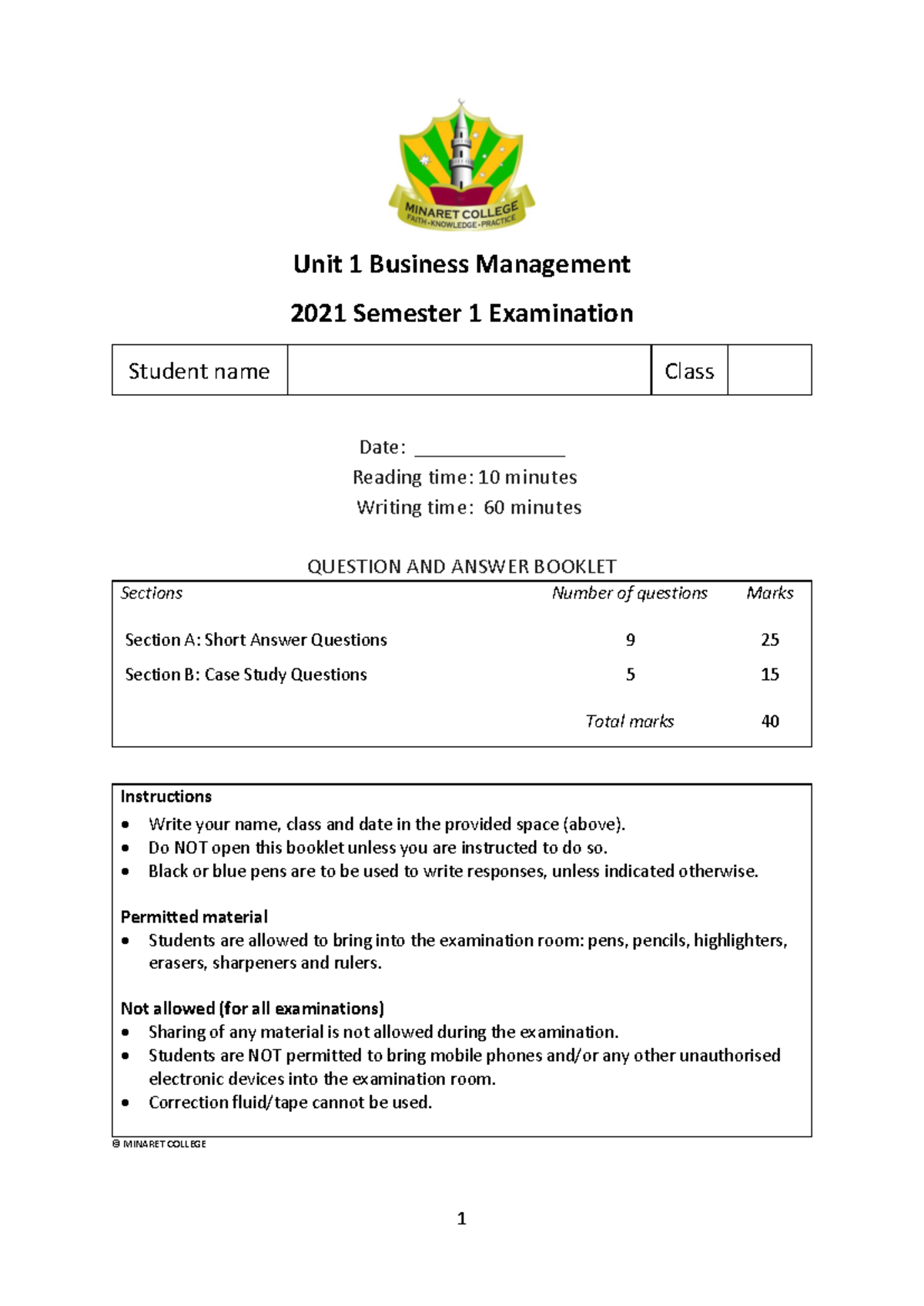 2021 Unit 1 Business Management Exam - Unit 1 Business Management 2021 ...