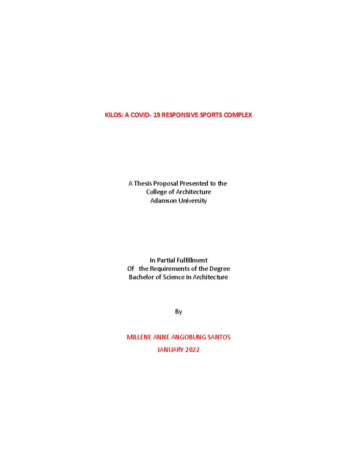 Kilos - thesis proposal - KILOS: A COVID- 19 RESPONSIVE SPORTS COMPLEX ...