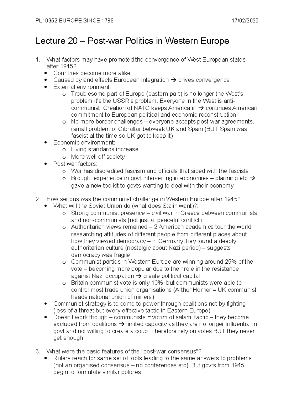 Lecture 20 - Postwar Politics in Western Europe - PL10952 EUROPE SINCE ...