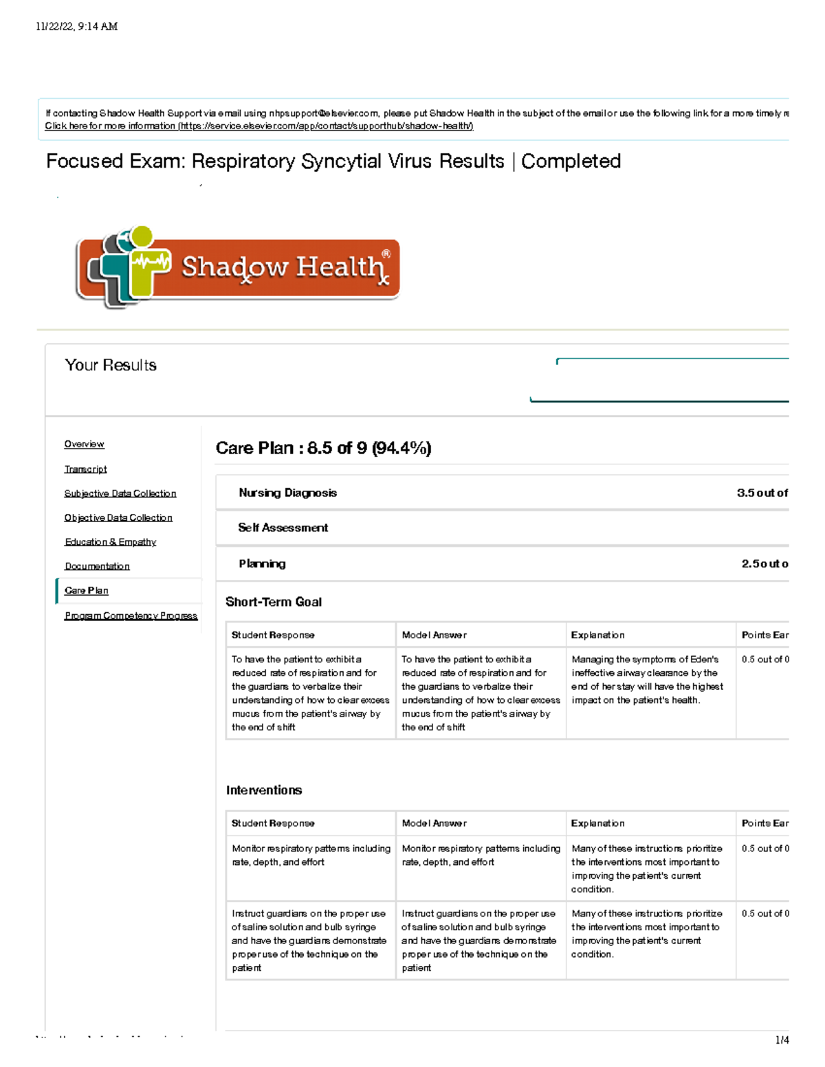 Shadow Health│RSV Care plan - Focused Exam: Respiratory Syncytial Virus ...
