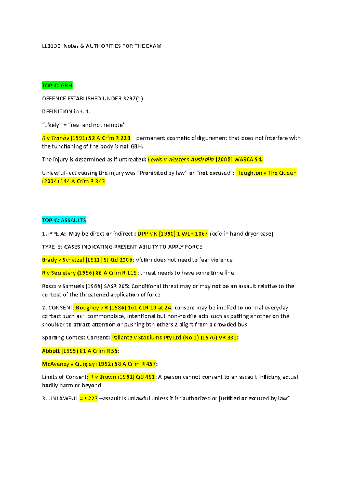 LLB130 Authorities FOR THE EXAM - LLB130 Notes & AUTHORITIES FOR THE ...