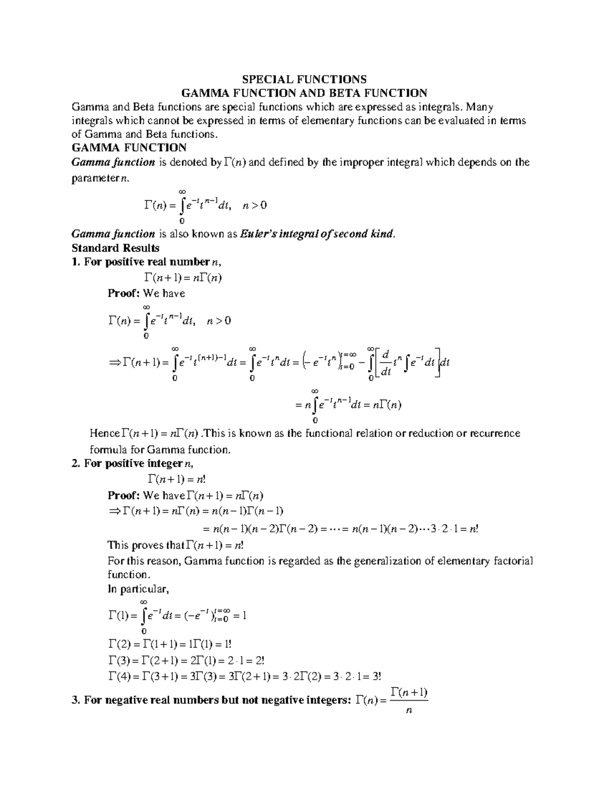 Special Functions Note - ####### SPECIAL FUNCTIONS ####### GAMMA ...