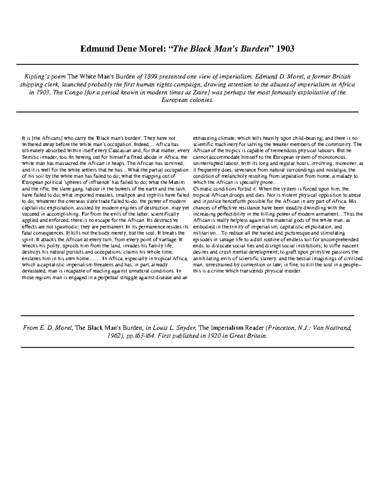 Black Mans Burden - adsadsdsa - Edmund Dene Morel: “The Black Man's ...