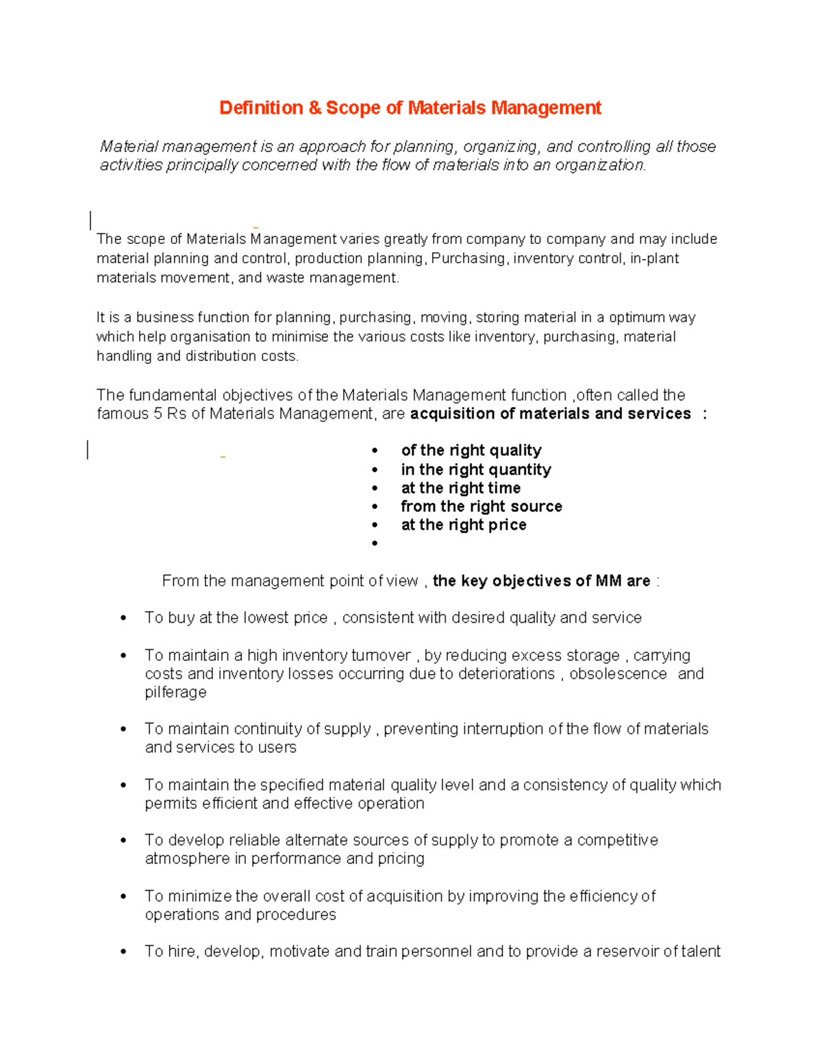 Definition - management - Definition & Scope of Materials Management ...