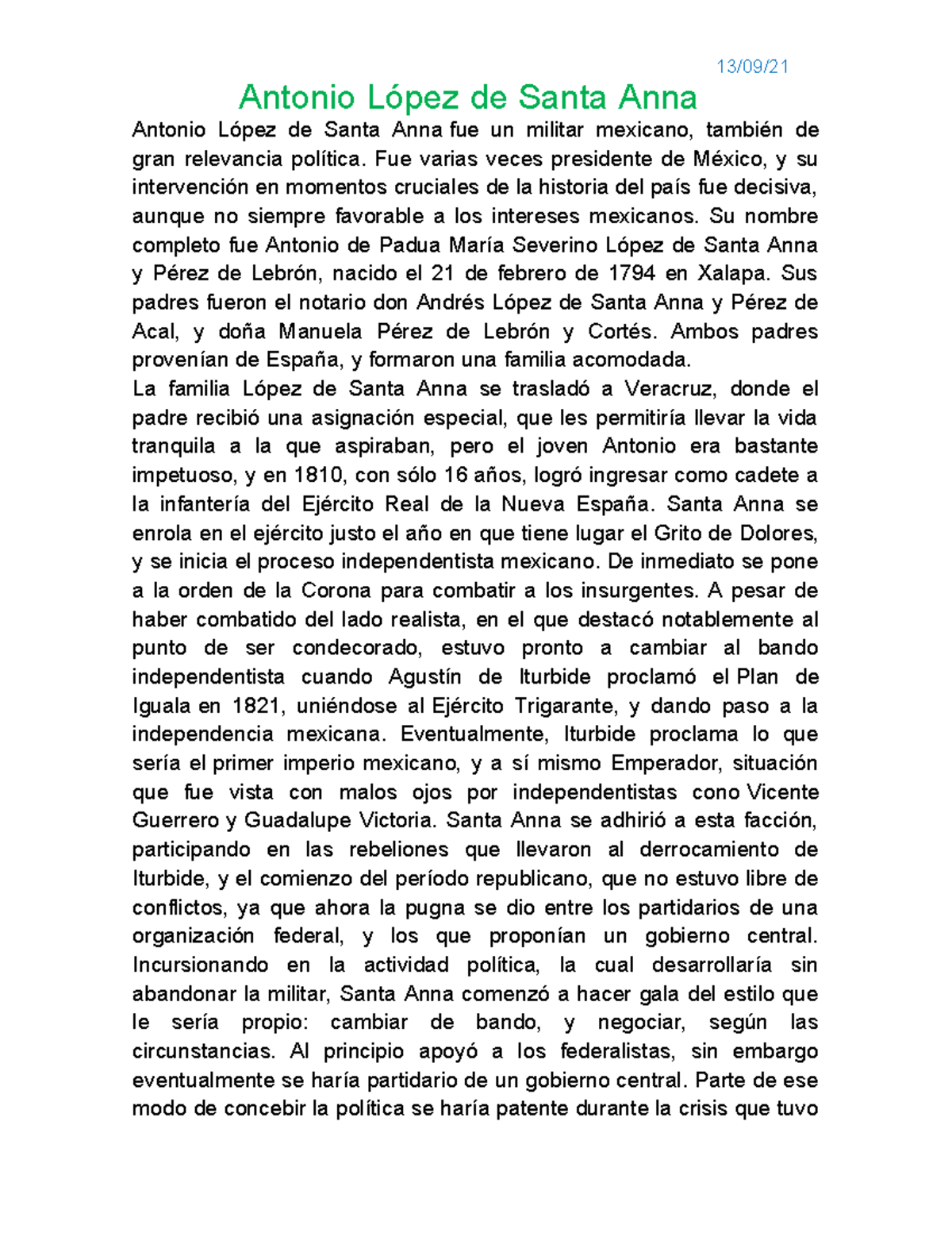 Antonio López de Santa Anna - 13/09/ Antonio López de Santa Anna ...