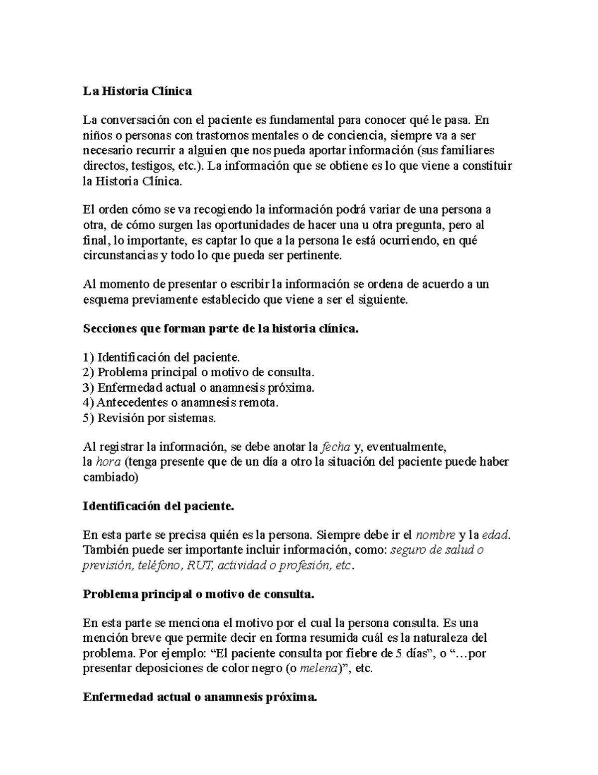 Historia Clinica + Revision POR Sistemas - La Historia Clínica La ...