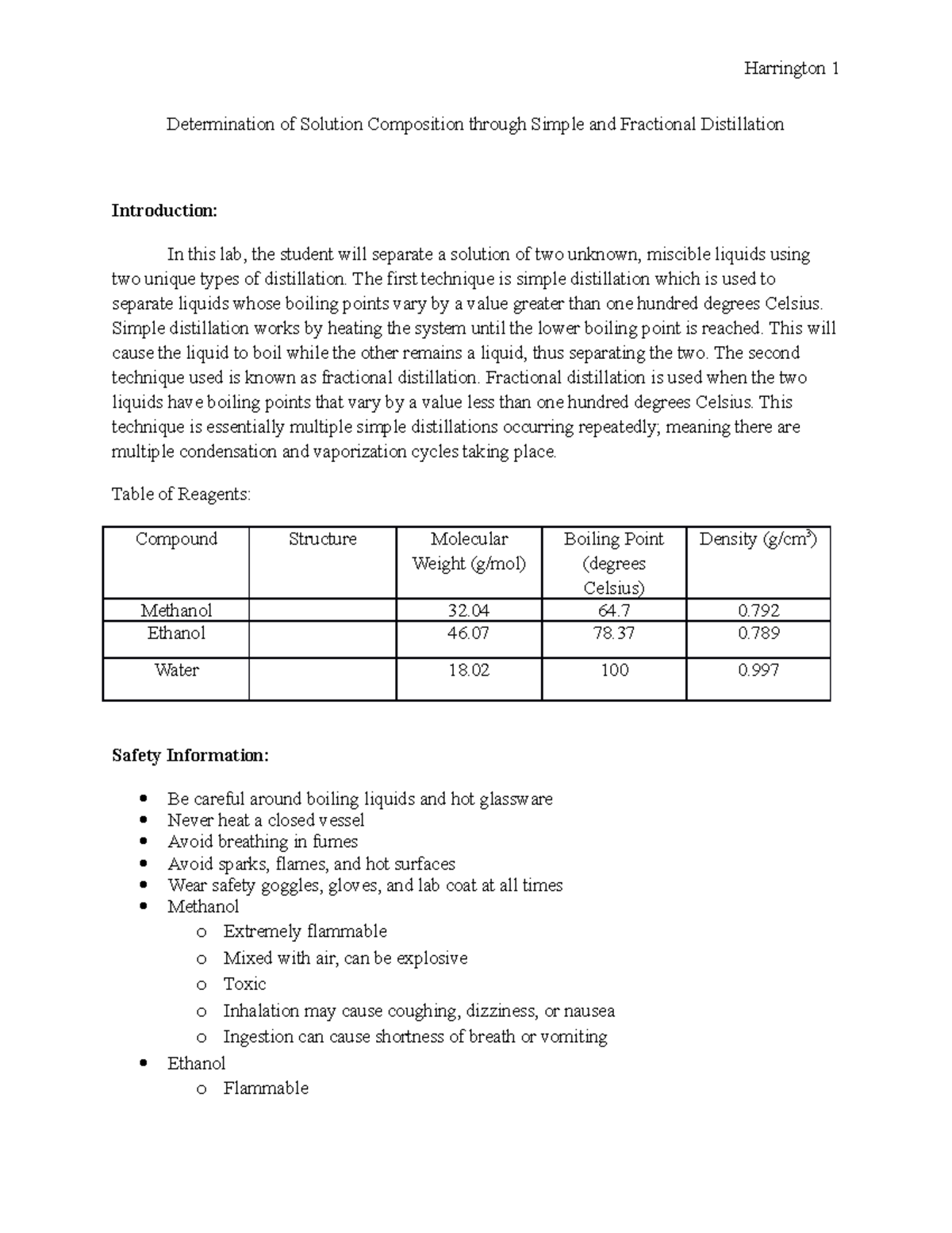 Pre Lab 2 - Harrington 1 Determination of Solution Composition through ...