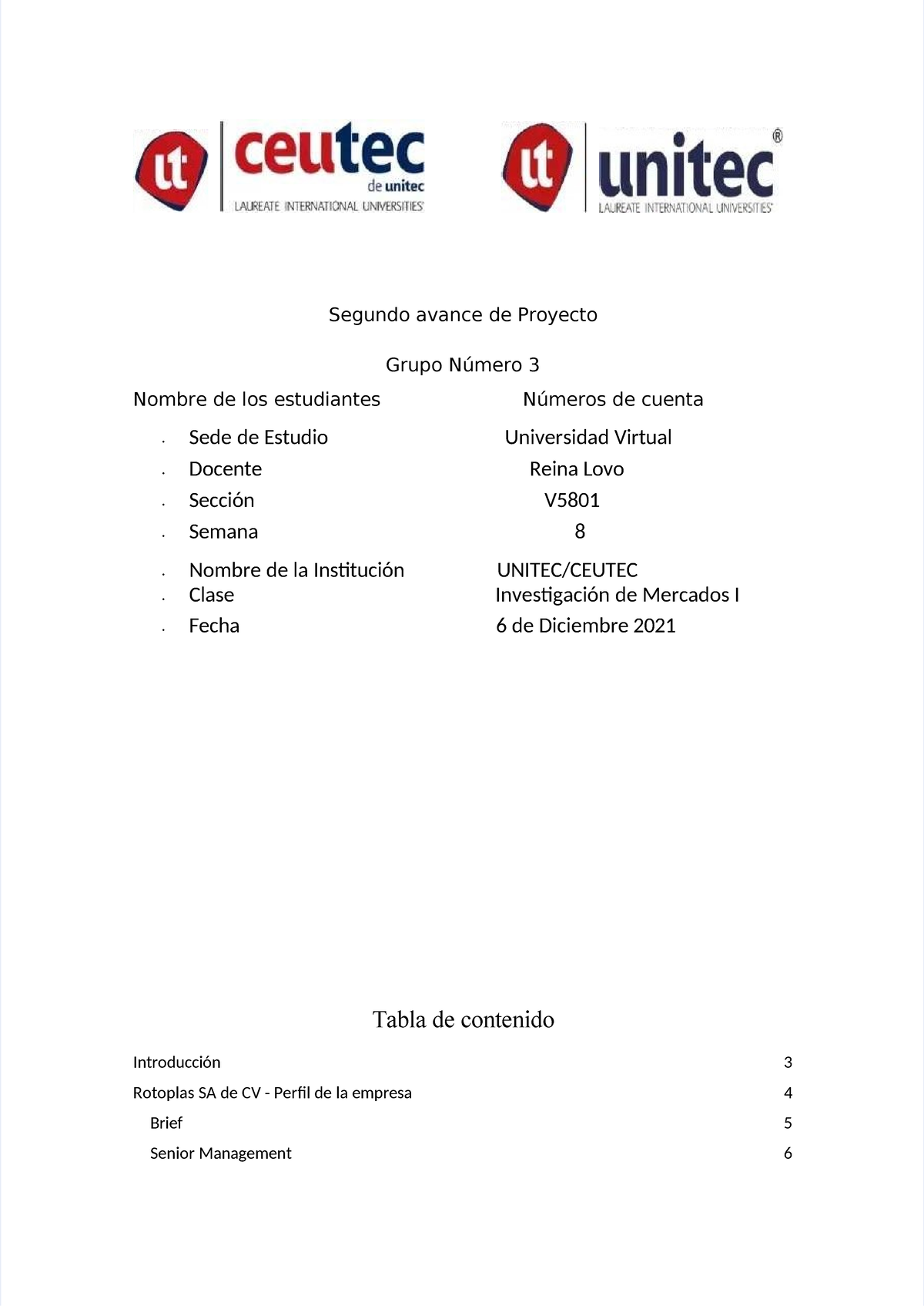 Pdf investigacion de mercados tercer avance del proyecto final - Segundo avance de Proyecto ...