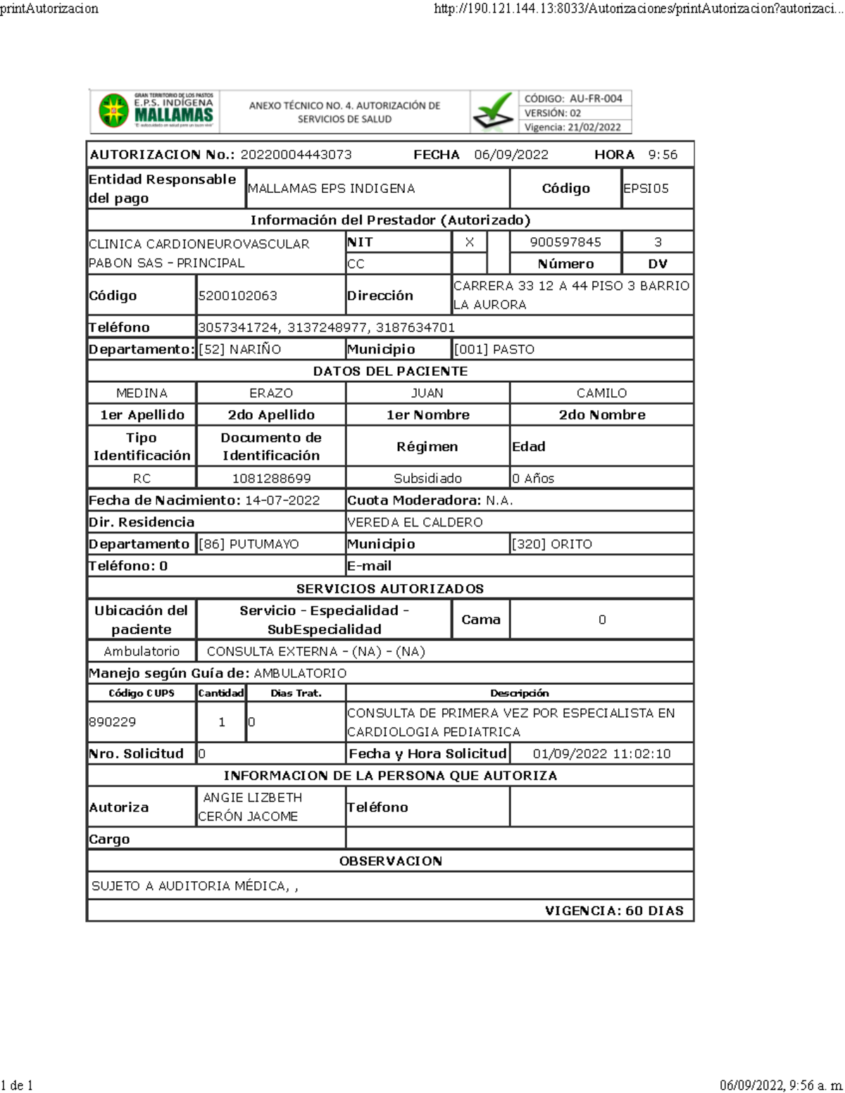 Cardio Pediatrco PV - bnbnnbbn vbvbv vbbvcbbcvbvfvvv - AUTORIZACION No ...