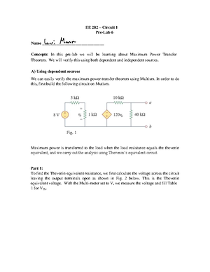 EE 282 Lab 4 - Lab 4 work - EE 282 – Circuit I Lab 4 Node voltages, Mesh currents, Bridge ...