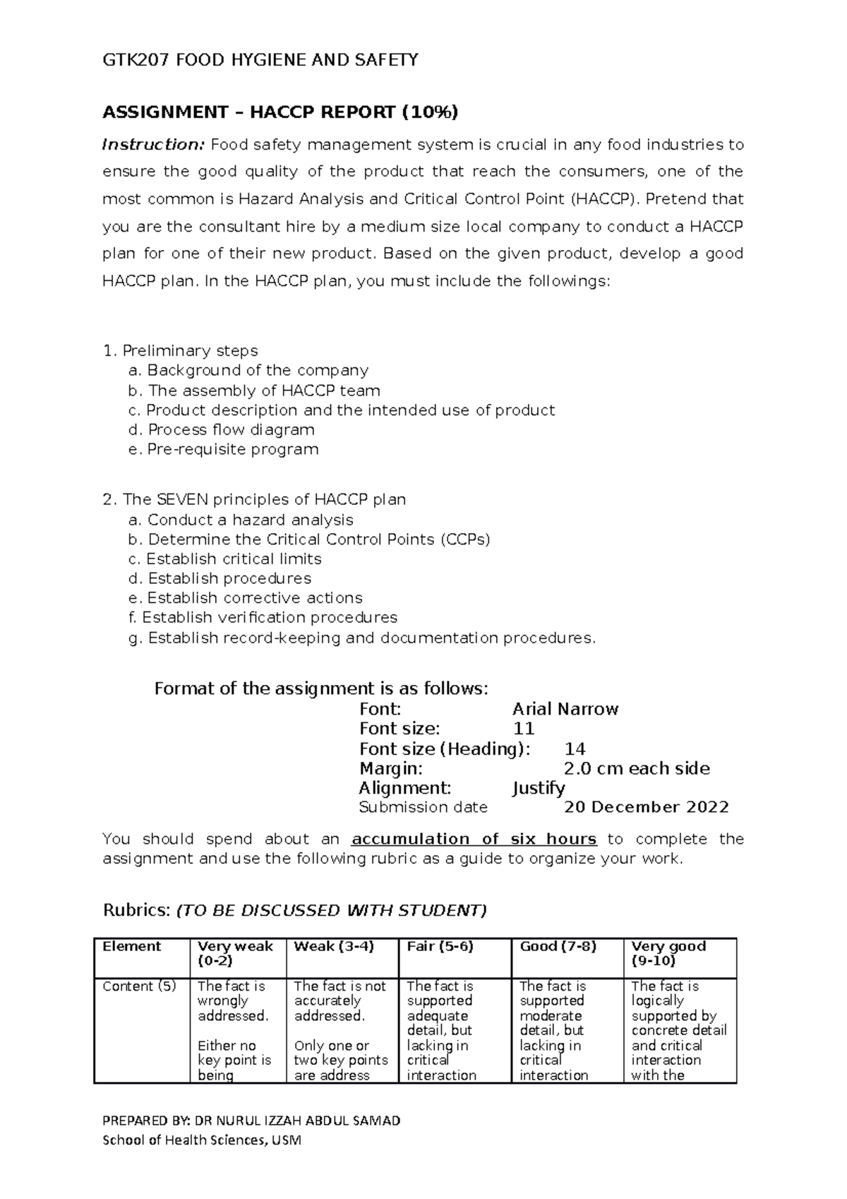 Assignment Haccp - GTK207 FOOD HYGIENE AND SAFETY ASSIGNMENT – HACCP ...