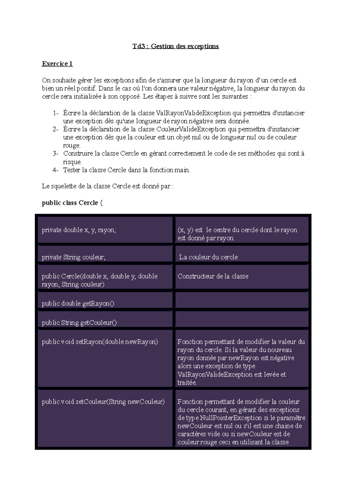 TD-3 - travaux pratique java 3 - Td3 : Gestion des exceptions Exercice ...