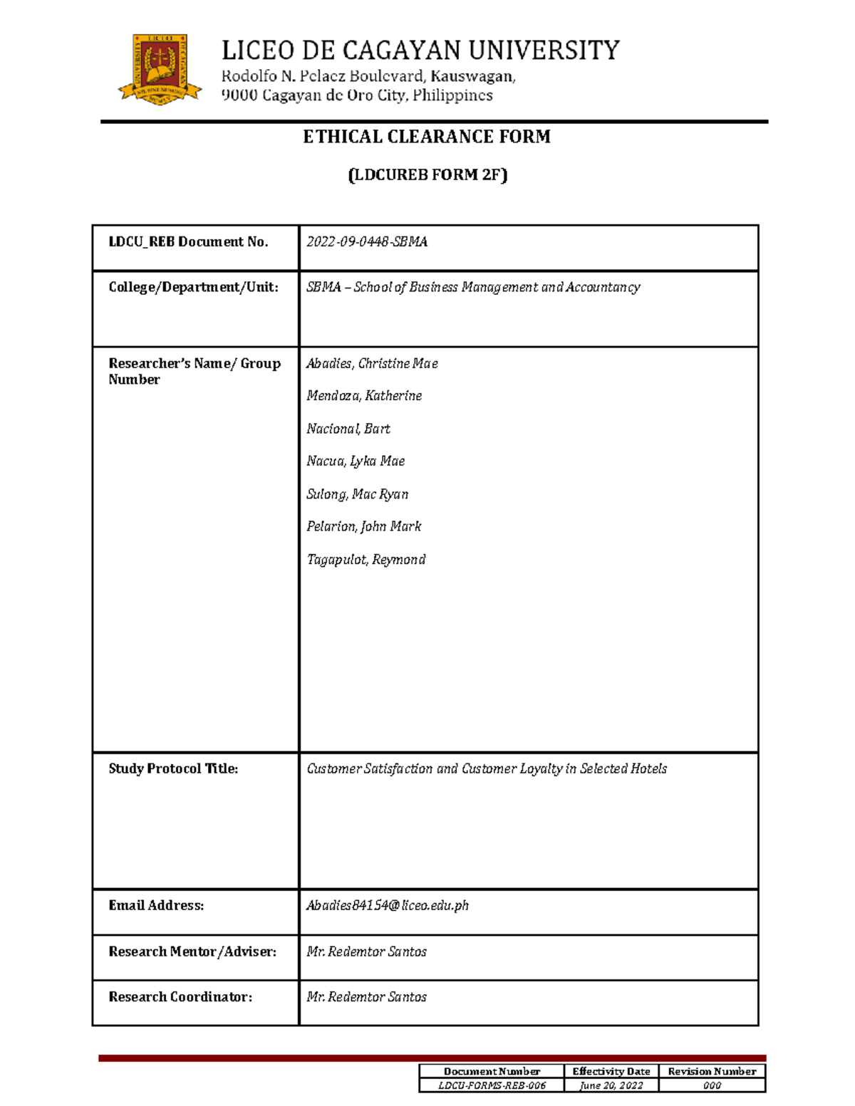 LDCU- Forms-REB-006 Ethical Clearance Form 2F - ETHICAL CLEARANCE FORM ...