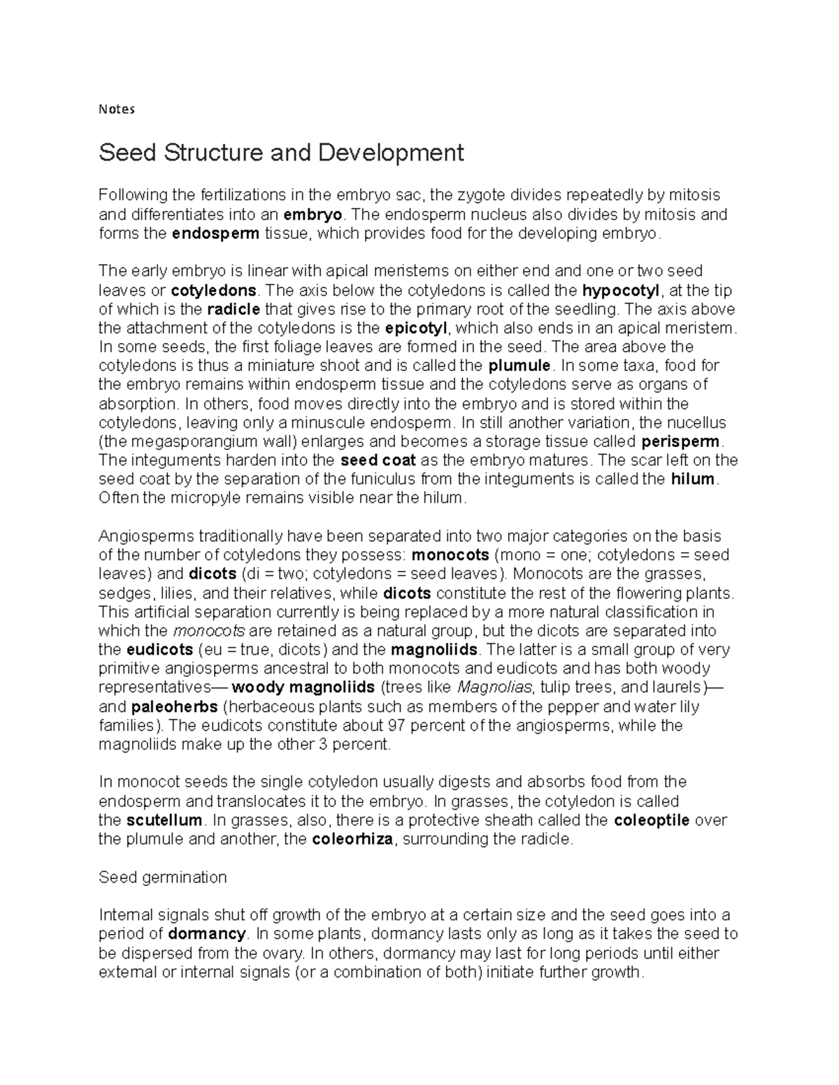 Document 77 - different part of plants - Notes Seed Structure and ...