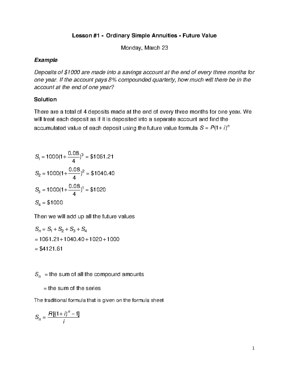 Math- Lesson 1 - Practice questions - Lesson #1 - Ordinary Simple ...