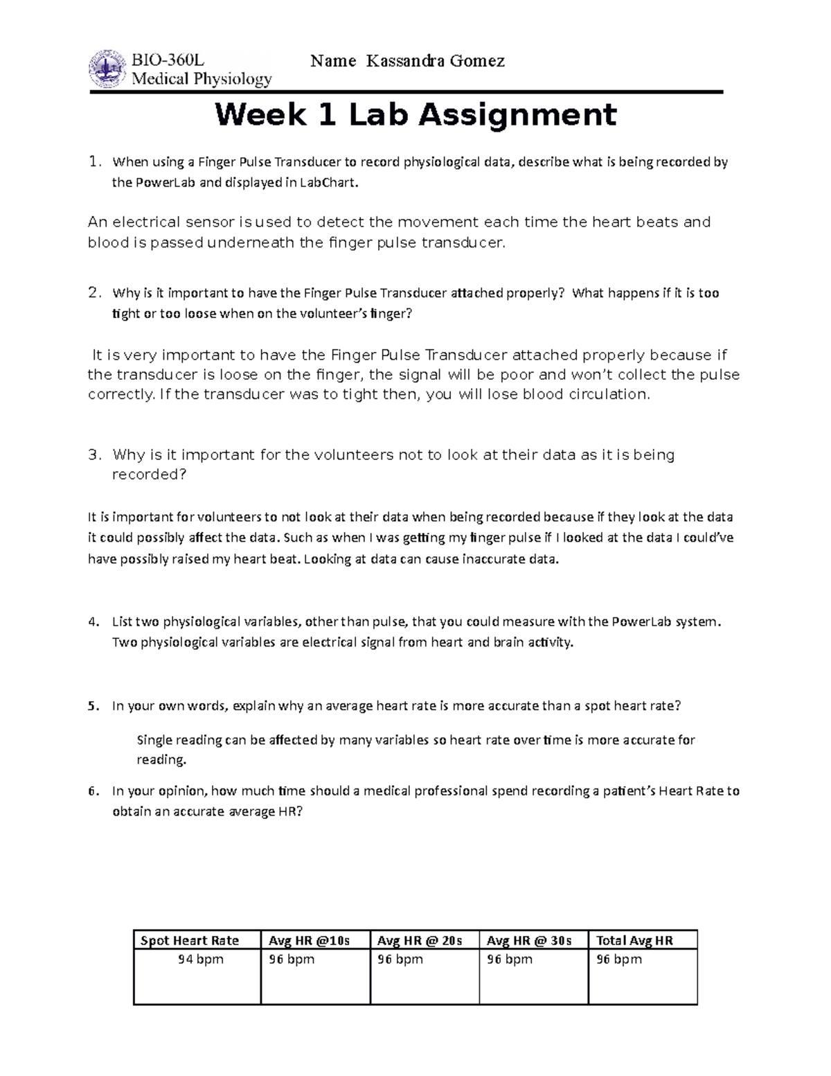 BIO 360L RS Wk1Introductionto Lab Chart Worksheet - Name Kassandra Gomez Week 1 Lab Assignment ...