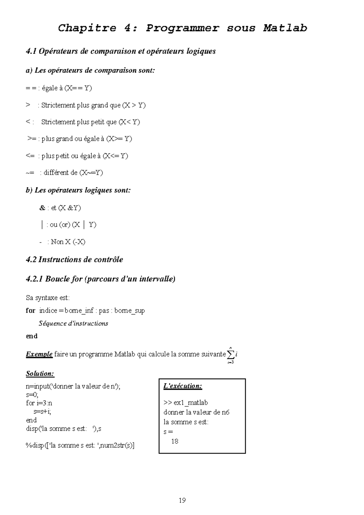 Cours LCS Chap04 - Chapitre 4: Programmer sous Matlab 4 Opérateurs de ...