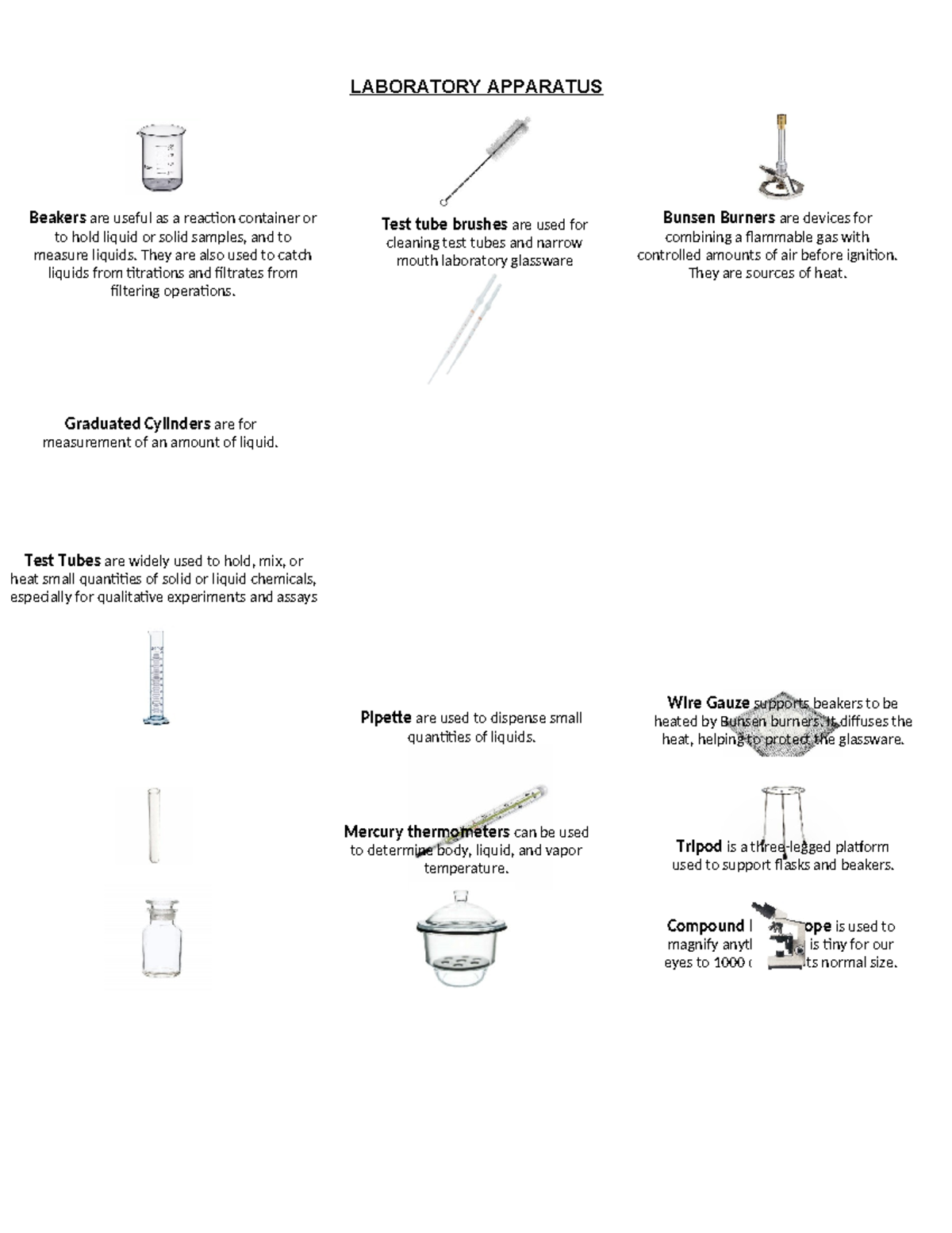 Laboratory Apparatus - BIOCHEMISTRY - LABORATORY APPARATUS Beakers are ...