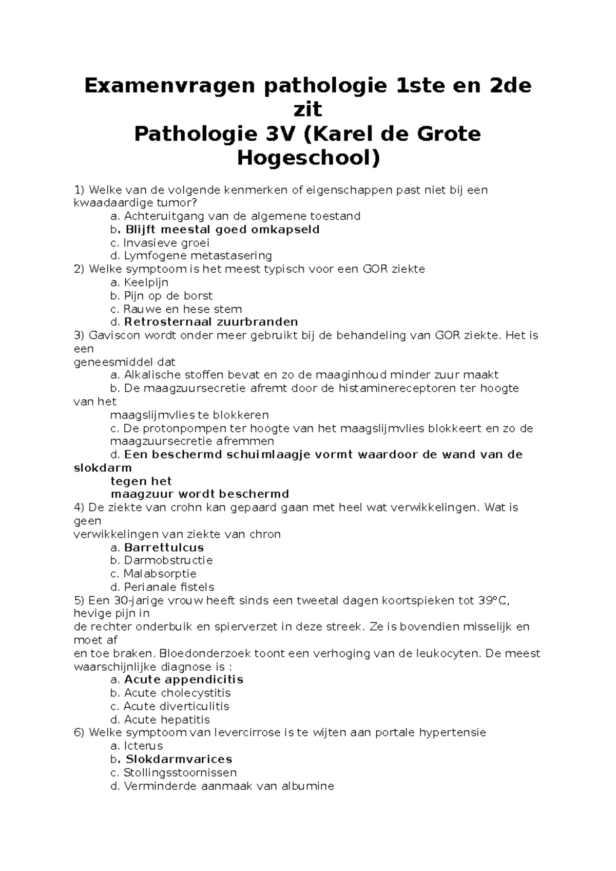 Examenvragen pathologie met oplossing - Examenvragen pathologie 1ste en ...