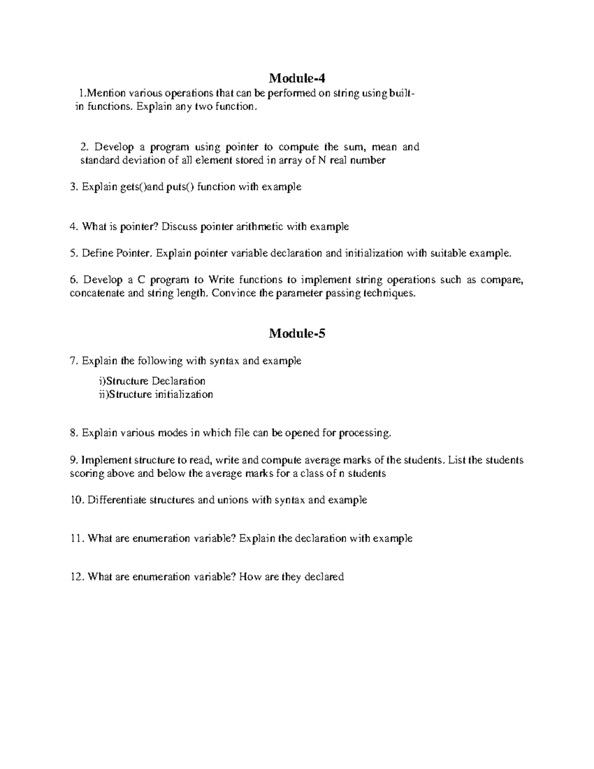POP question bank for module4 and 5 - Module- 4 1 various operations ...