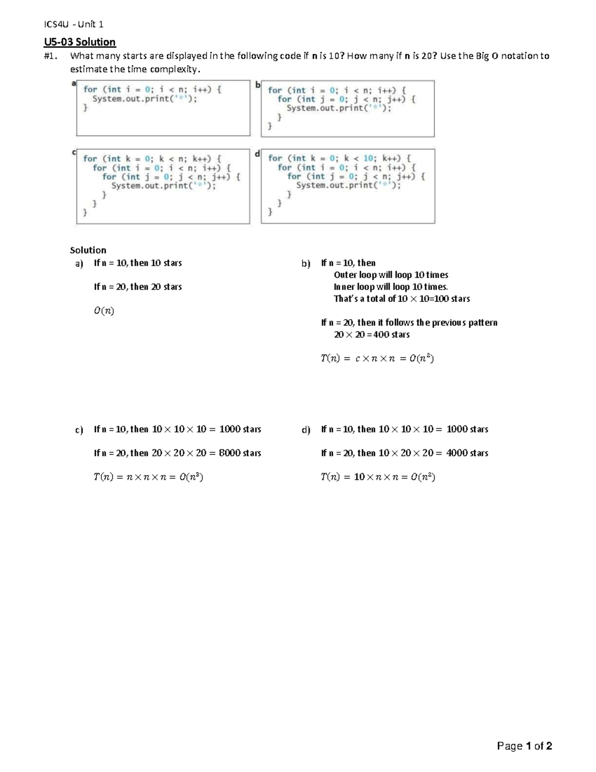 U5-03 Solution - ICS4U - Unit 1 Page 1 of 2 U5-03 Solution #1. What many starts are displayed in ...