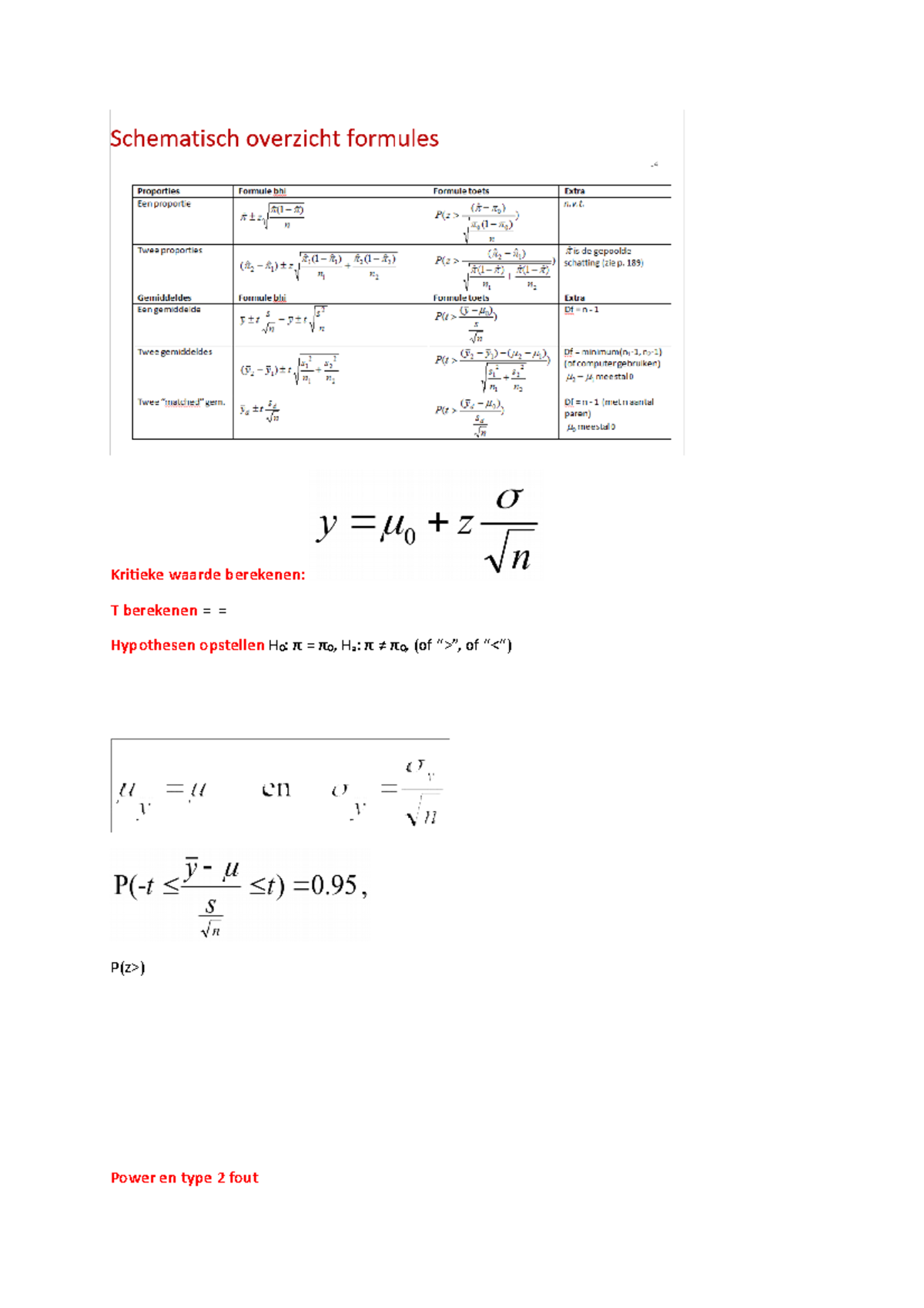 Kort overzicht formules statistische modellen - Kritieke waarde berekenen: T berekenen ...