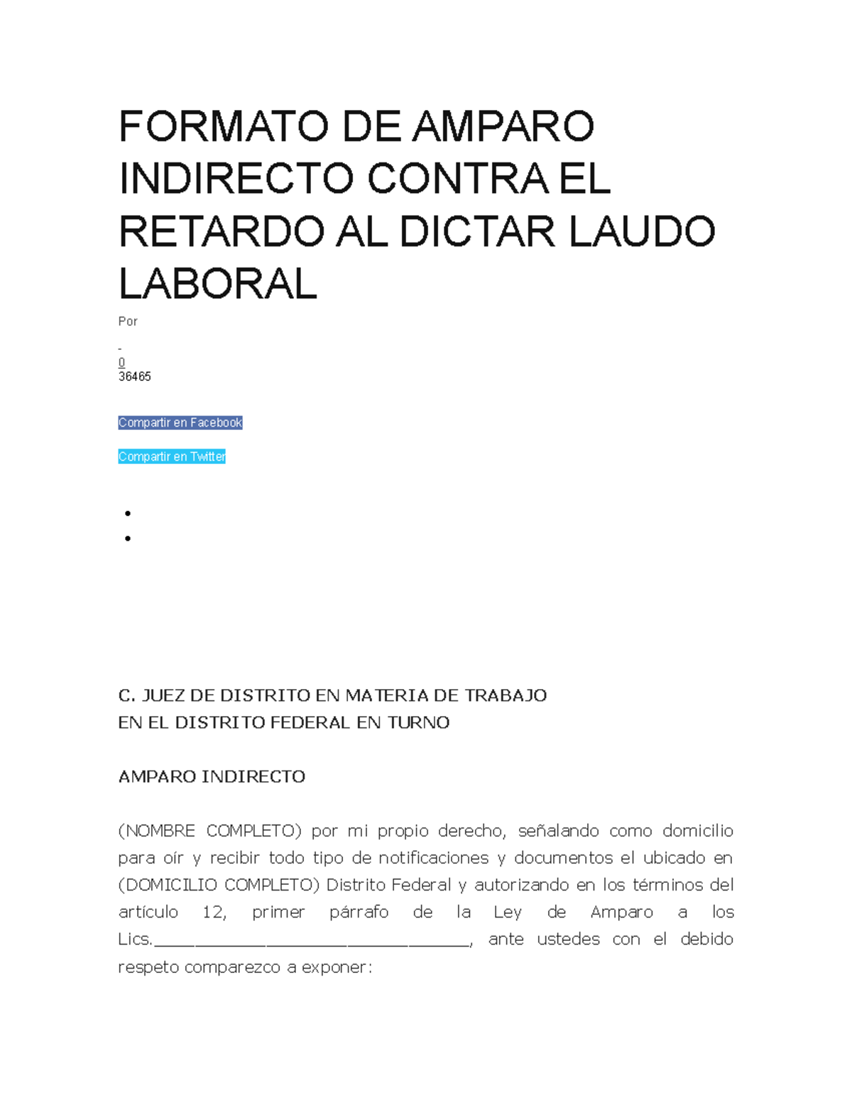 Formato DE A Mparo Indirecto Contra EL Retardo AL Dictar Laudo Laboral ...