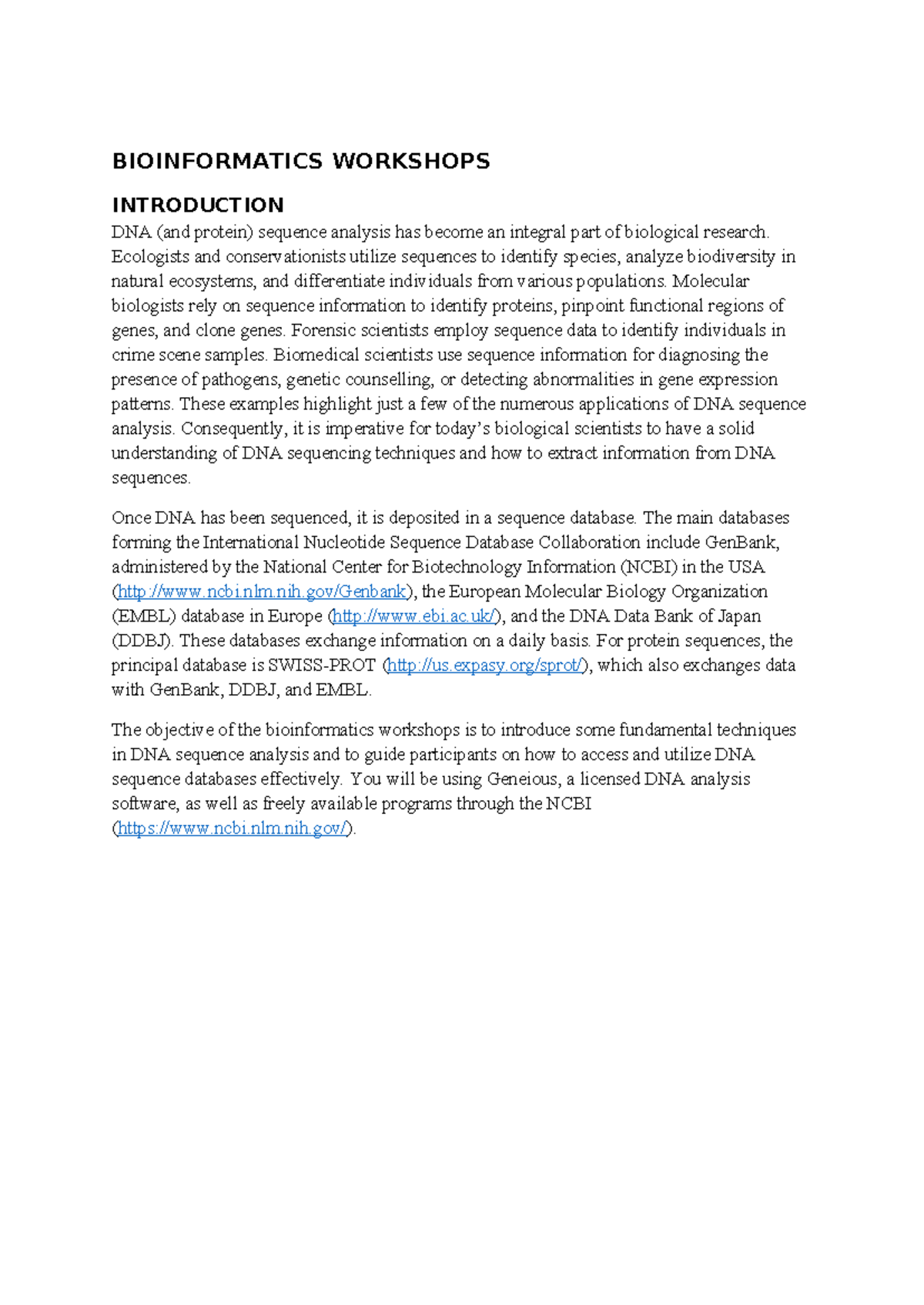 Bioinformatics 1 2024 [completed] - BIOINFORMATICS WORKSHOPS ...