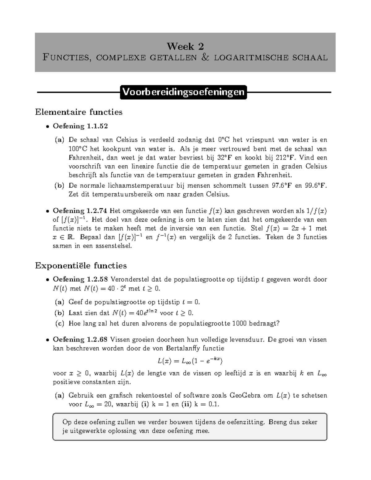 Leidraad Week2 - wiskunde - Week 2 Functies, complexe getallen & logaritmische schaal - Studocu