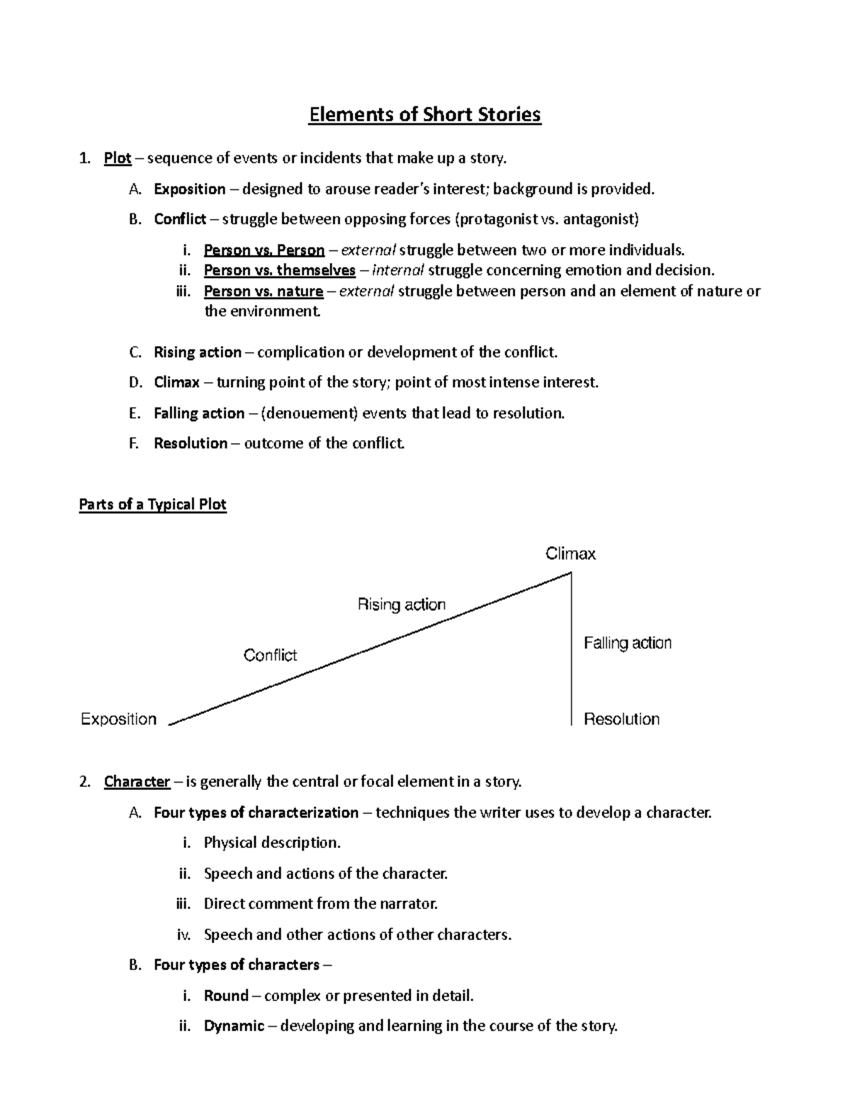 Elements of Short Stories terms - Elements of Short Stories Plot ...