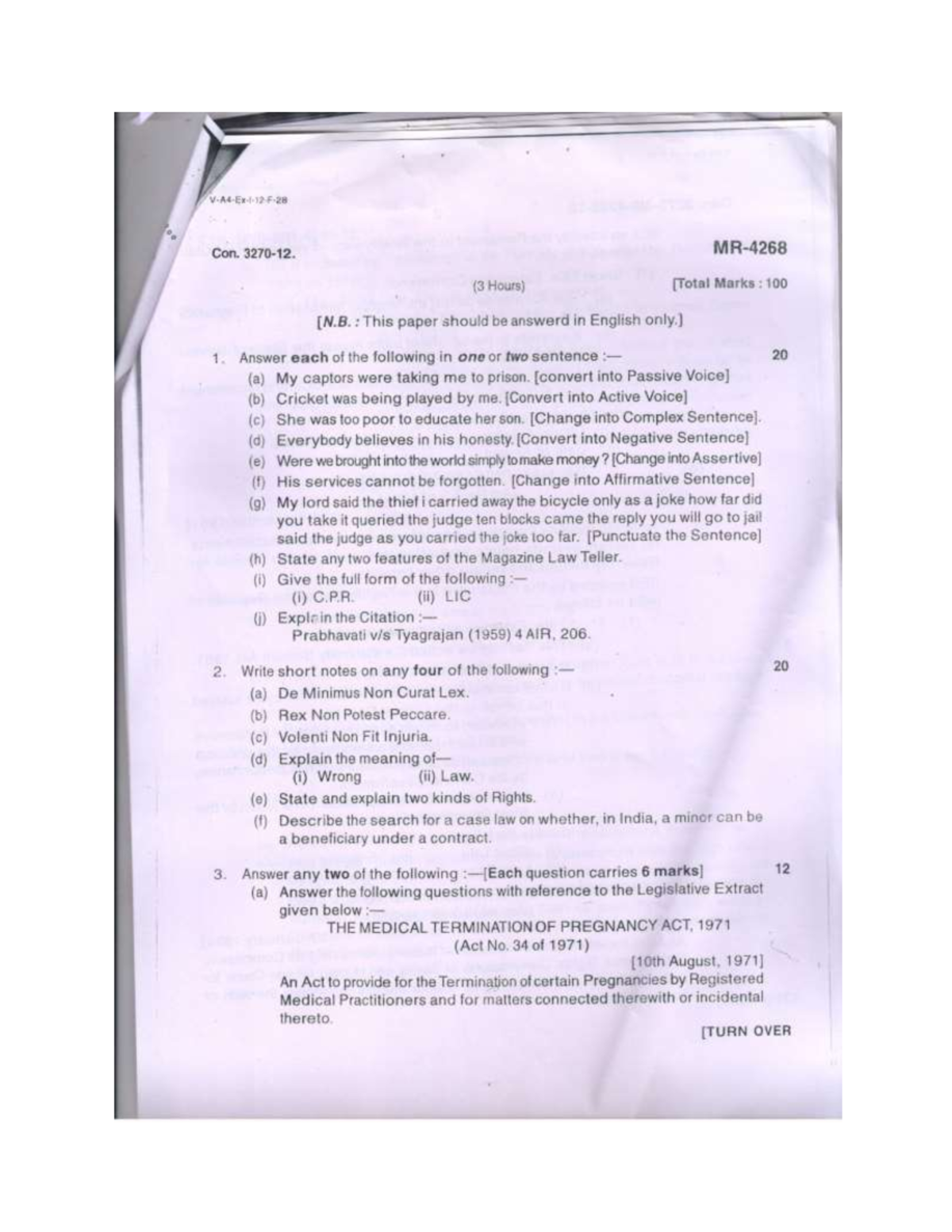 MR-4268 - FIRST YEAR LLB SEMESTER 1 MUMBAI UNIVERSITY 5 YEAR BLS ...