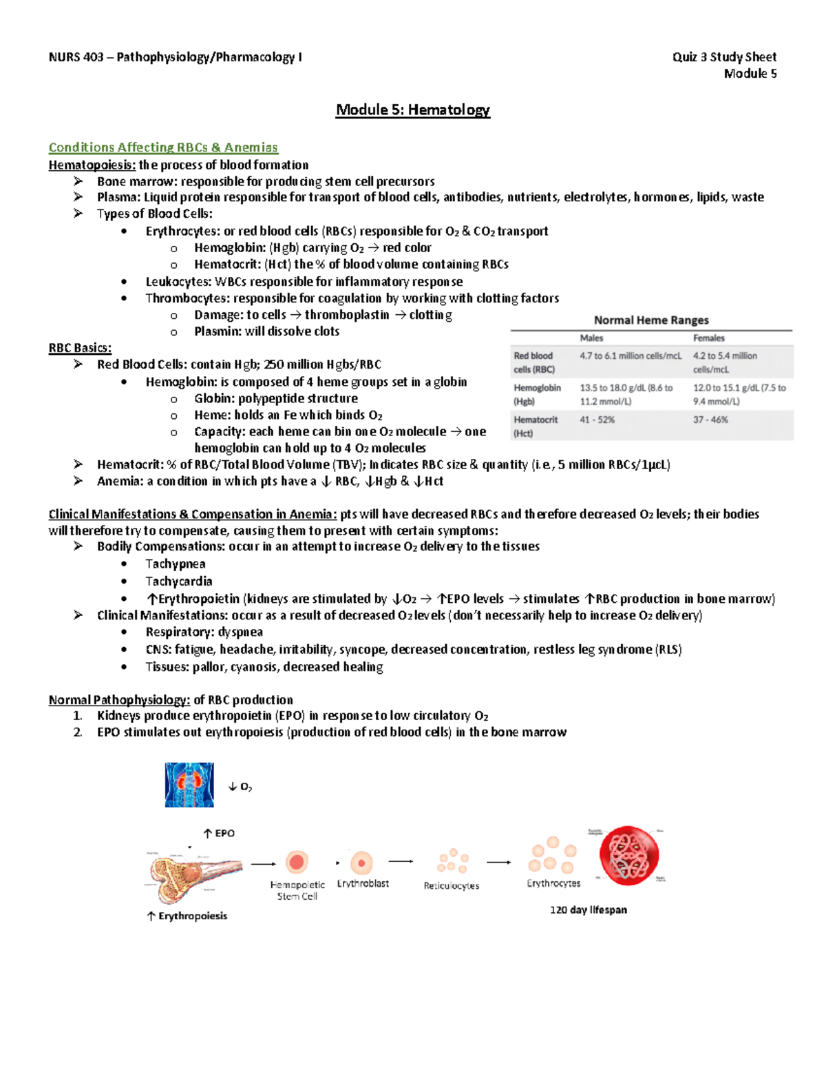 NURS 403 Quiz 3 Study Sheet Mod 5 - NURS 403 – Pathophysiology ...