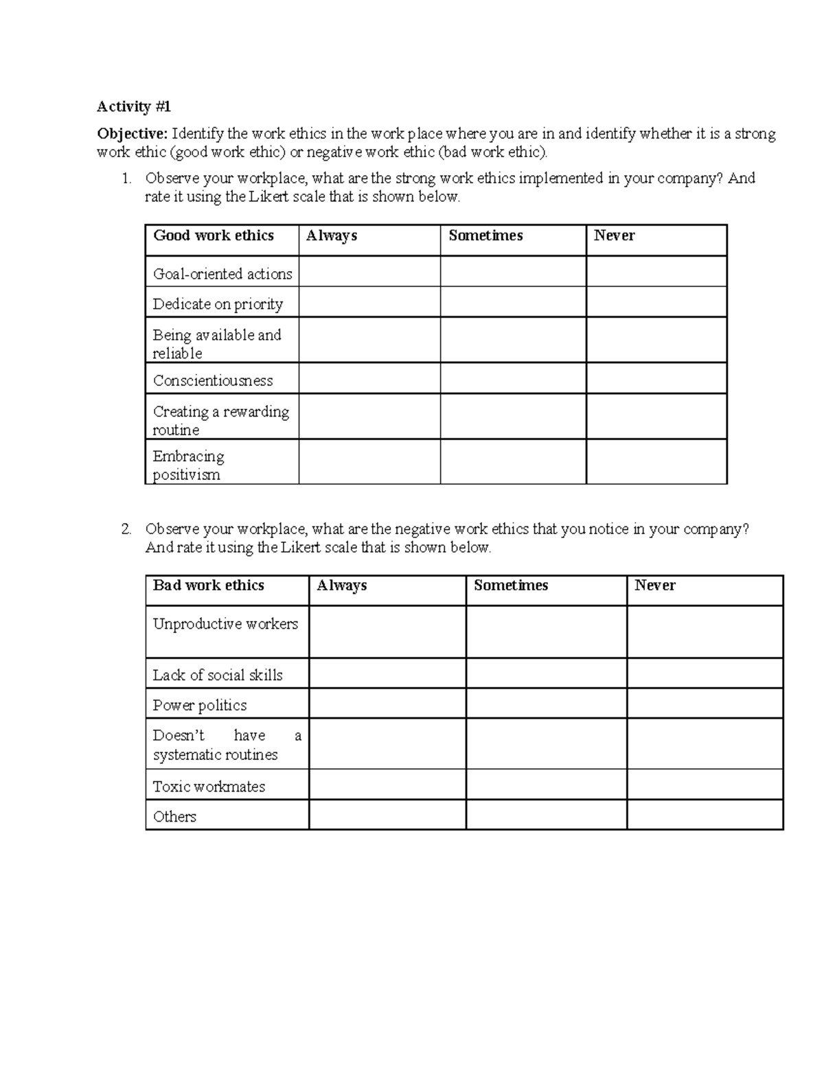 Learning Activity 1 Reflection - Activity # Objective: Identify the ...