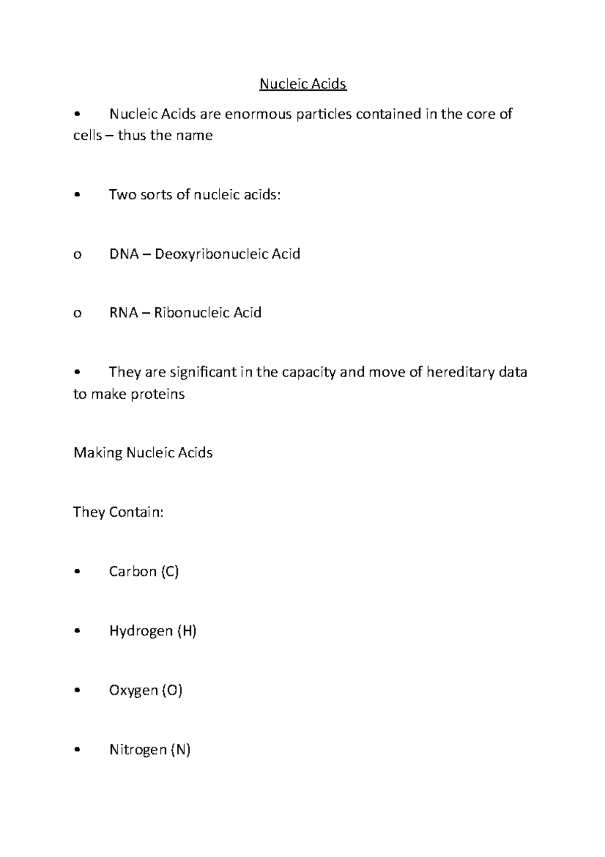Nucleic Acids - Notes in biology A Level OCR A - Nucleic Acids Nucleic ...