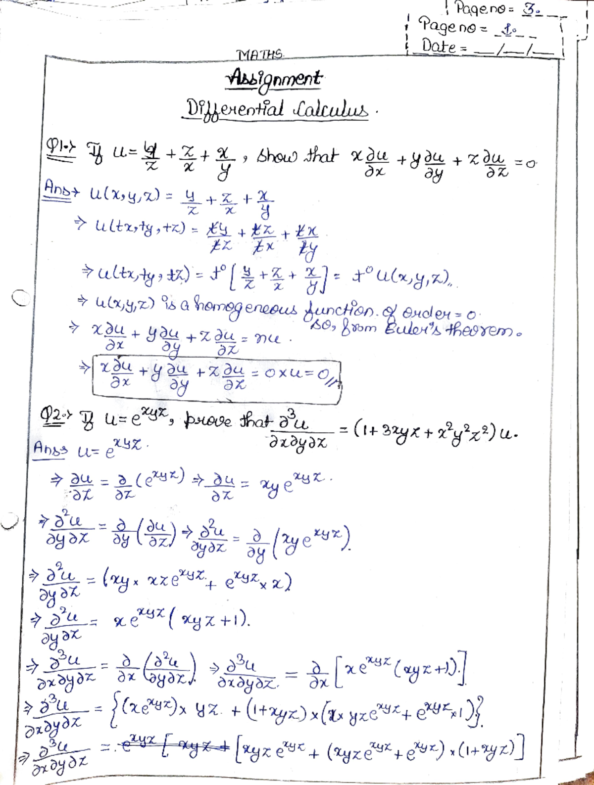 Differential calculus assignment - Pagen9=. Page ne = _d MATHS Dote- Absgnment Dexental Lalculu ...