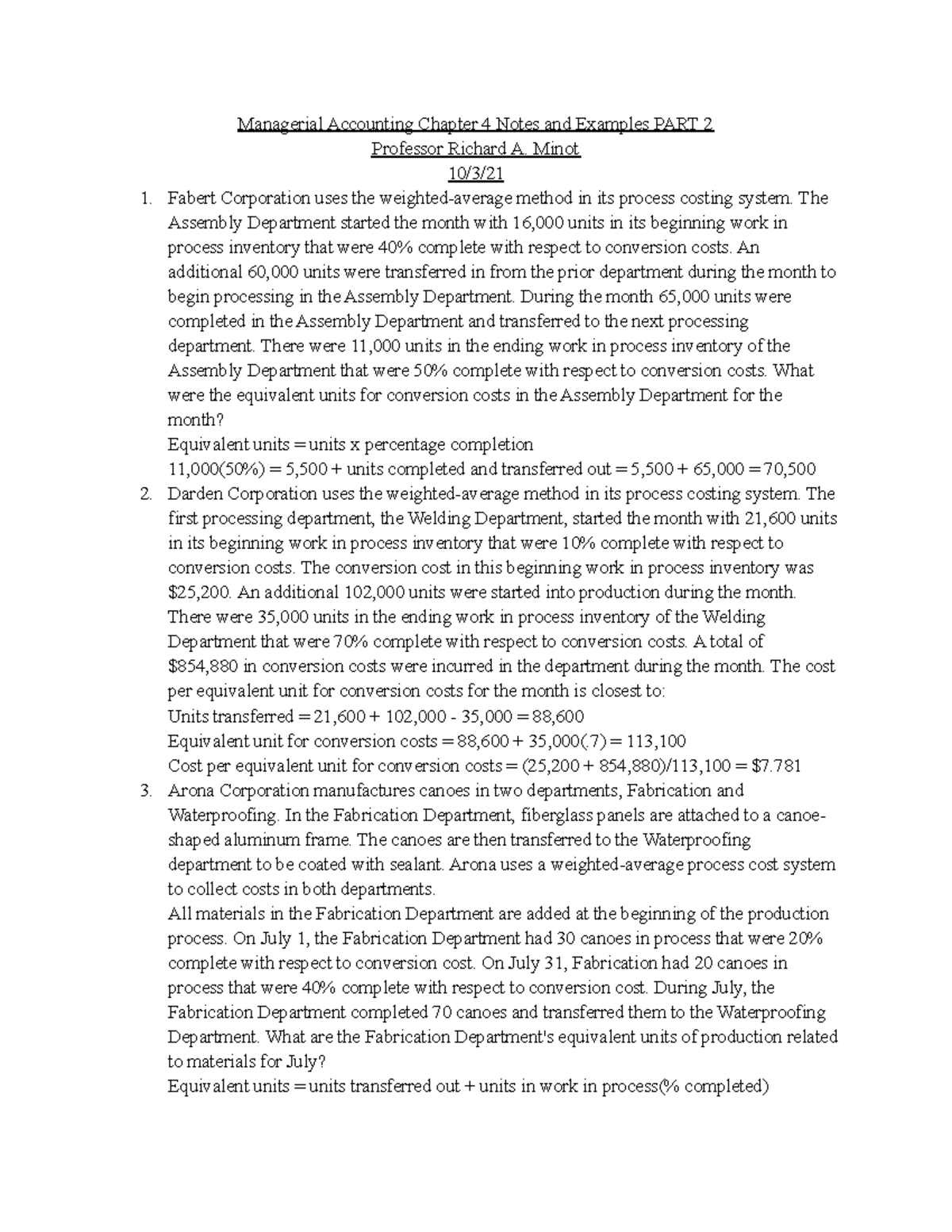 Managerial Accounting Chapter 4 Notes and Examples PART 2 - Minot 10/3 ...