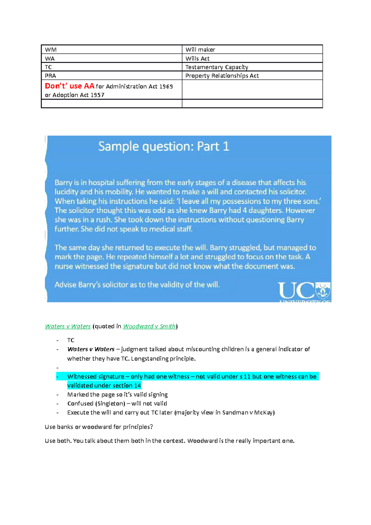 Wills prep - Answers based on mock questions - WM Will maker WA Wills ...