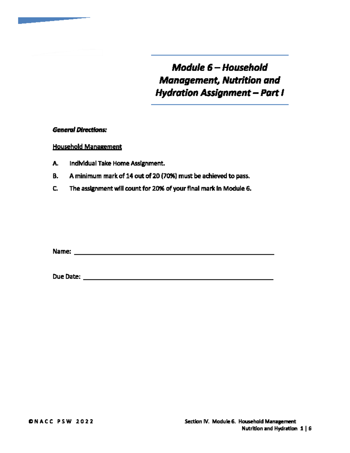 Assigment I - Module 6 Household Management - psw 124 - Studocu